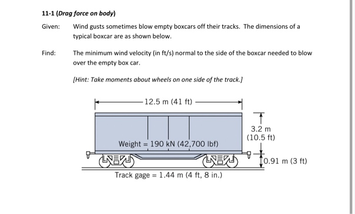 Solved 11-1 (Drag force on body) Given: Wind gusts sometimes | Chegg.com