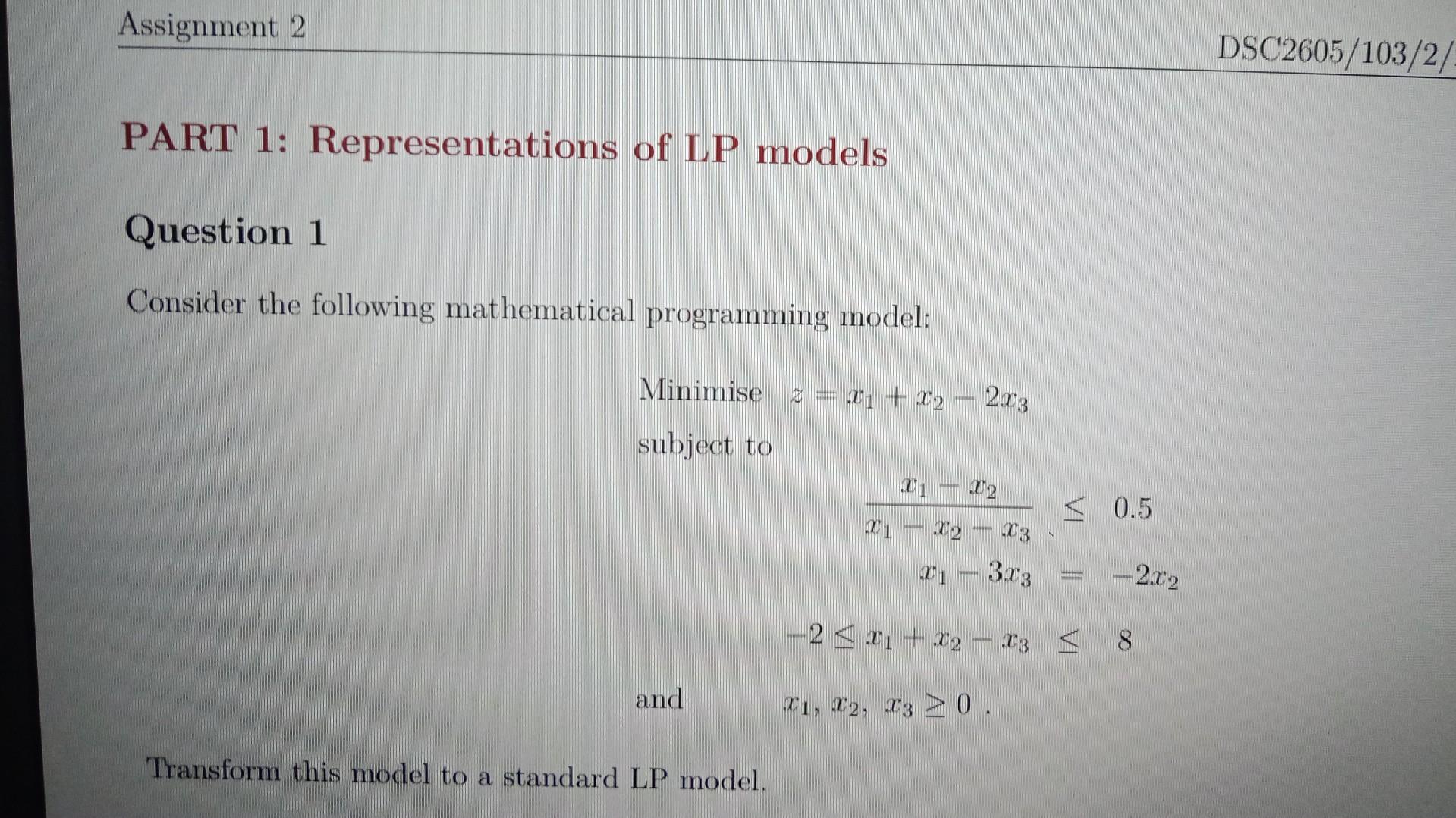 Solved PART 1: Representations of LP models Question 1 | Chegg.com