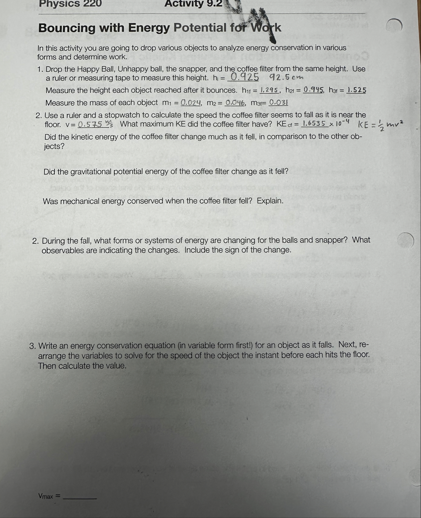 Solved Bouncing with Energy Potential for VorkIn this | Chegg.com