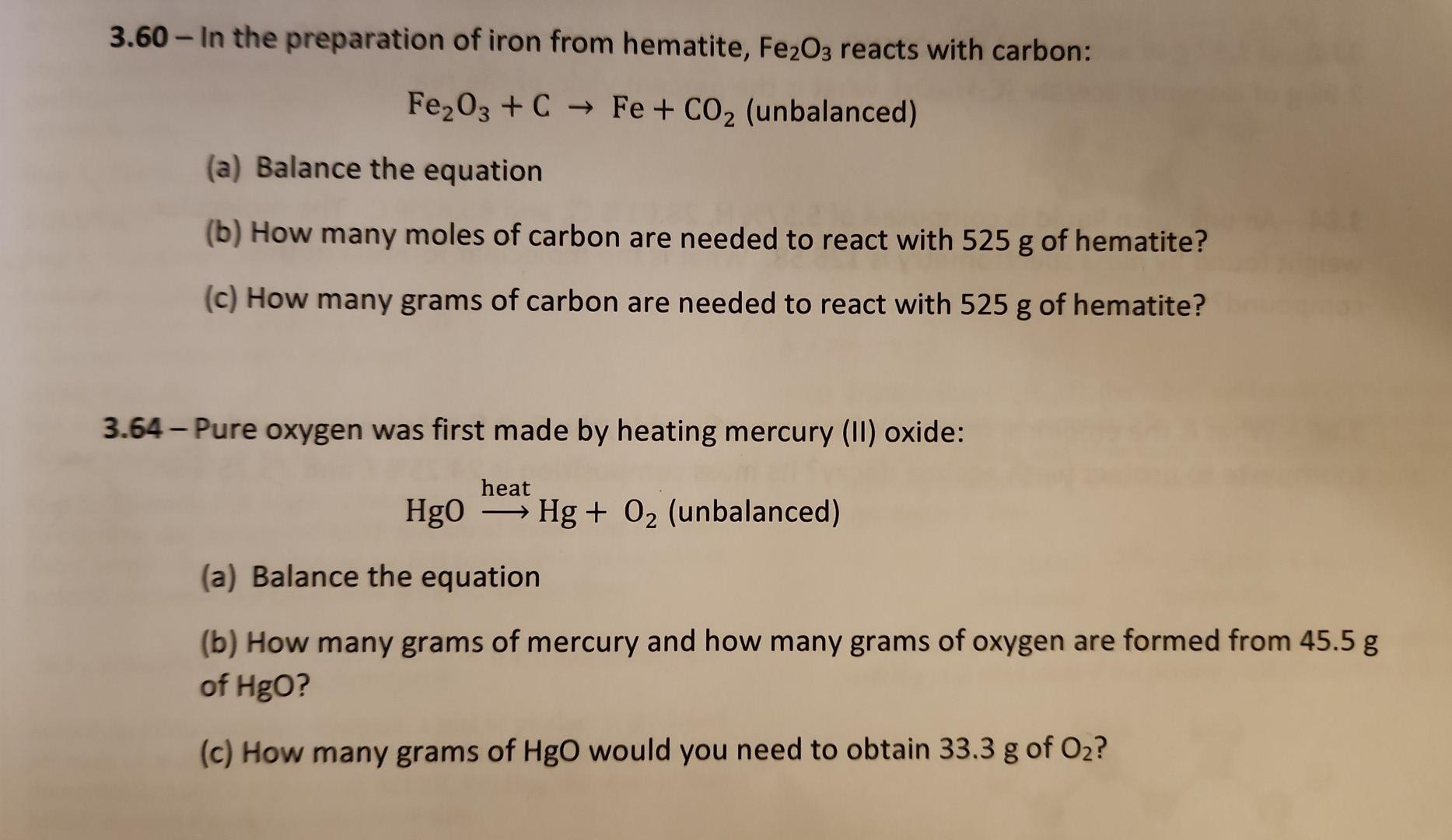 Solved 3.60 - In the preparation of iron from hematite, | Chegg.com