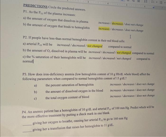 Solved RREDICTUONS Circle the predicted answers. P1. As the | Chegg.com