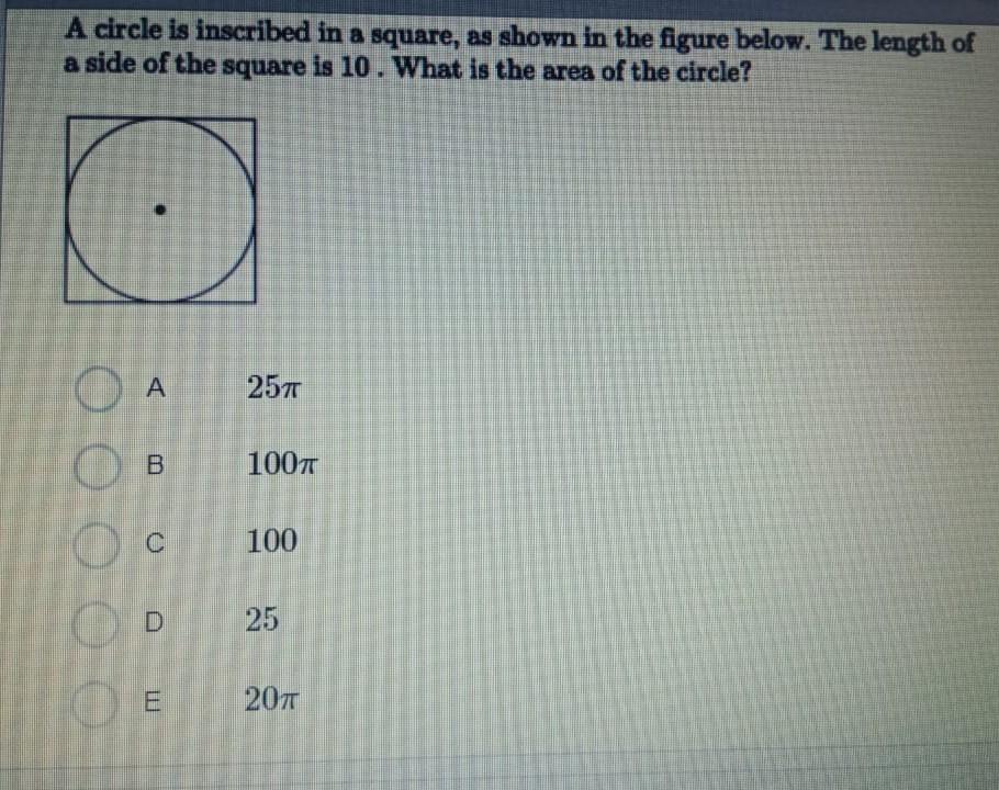 Solved A circle is inscribed in a square, as shown in the | Chegg.com