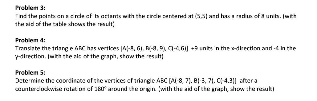 Solved Problem 3: Find the points on a circle of its octants | Chegg.com