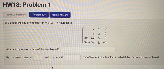 Solved HW13: Problem 1 Previous Problem Problem List Next | Chegg.com Solved HW13: Problem 1 Previous Problem Problem List Next | Chegg.com
