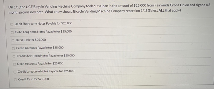 Solved On 1/1, the UCF Bicycle Vending Machine Company took | Chegg.com