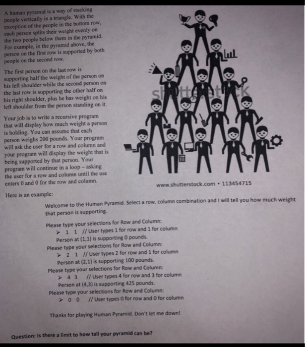 Solved A human pyramid is a way of stacking people | Chegg.com