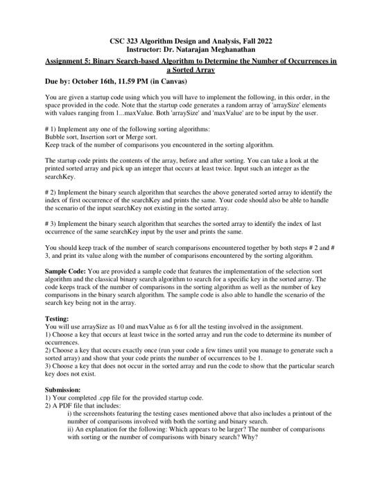 Solved CSC 323 Algorithm Design and Analysis, Fall 2022 | Chegg.com