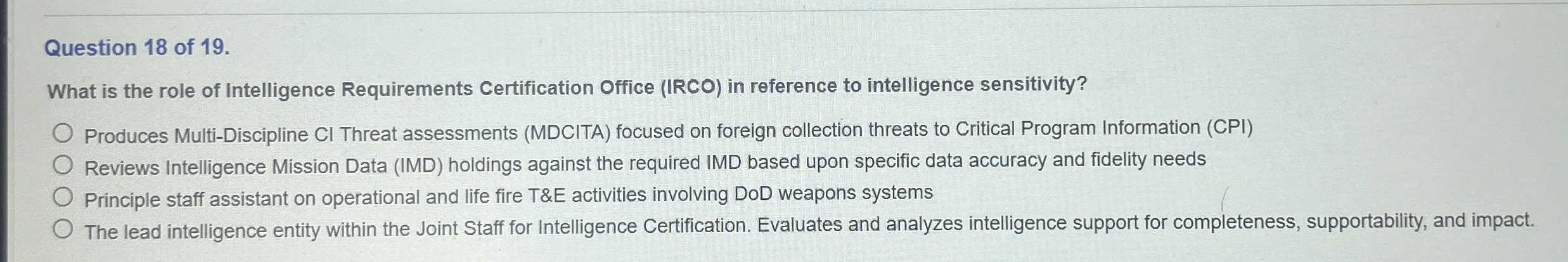 Solved Question 18 ﻿of 19.What is the role of Intelligence | Chegg.com