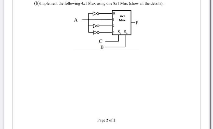 Solved (b) Implement the following 4×1 Mux using one 8×1 Mux | Chegg.com