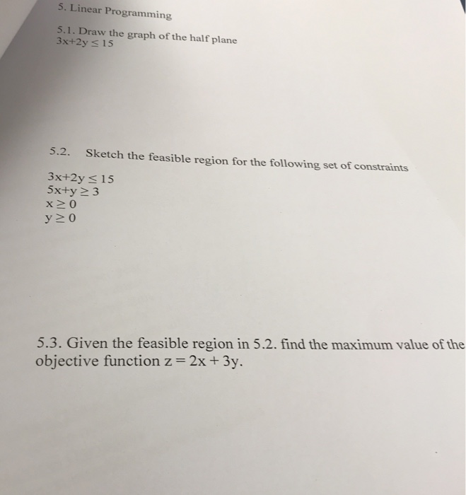 Solved 5. Linear Programming 5.1. Draw the graph of the half | Chegg.com