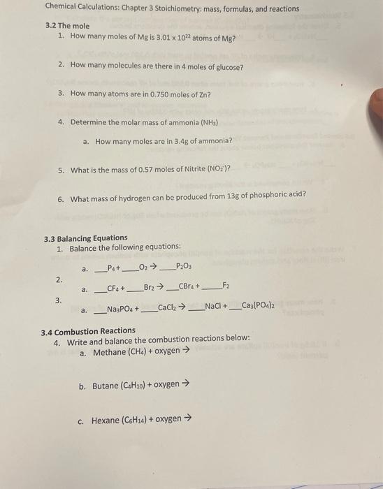 Solved Chemical Calculations: Chapter 3 Stoichiometry: mass, | Chegg.com