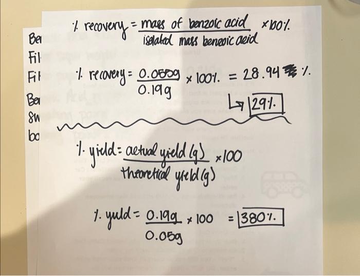 Solved What is the percent recovery and percent yield of the | Chegg.com