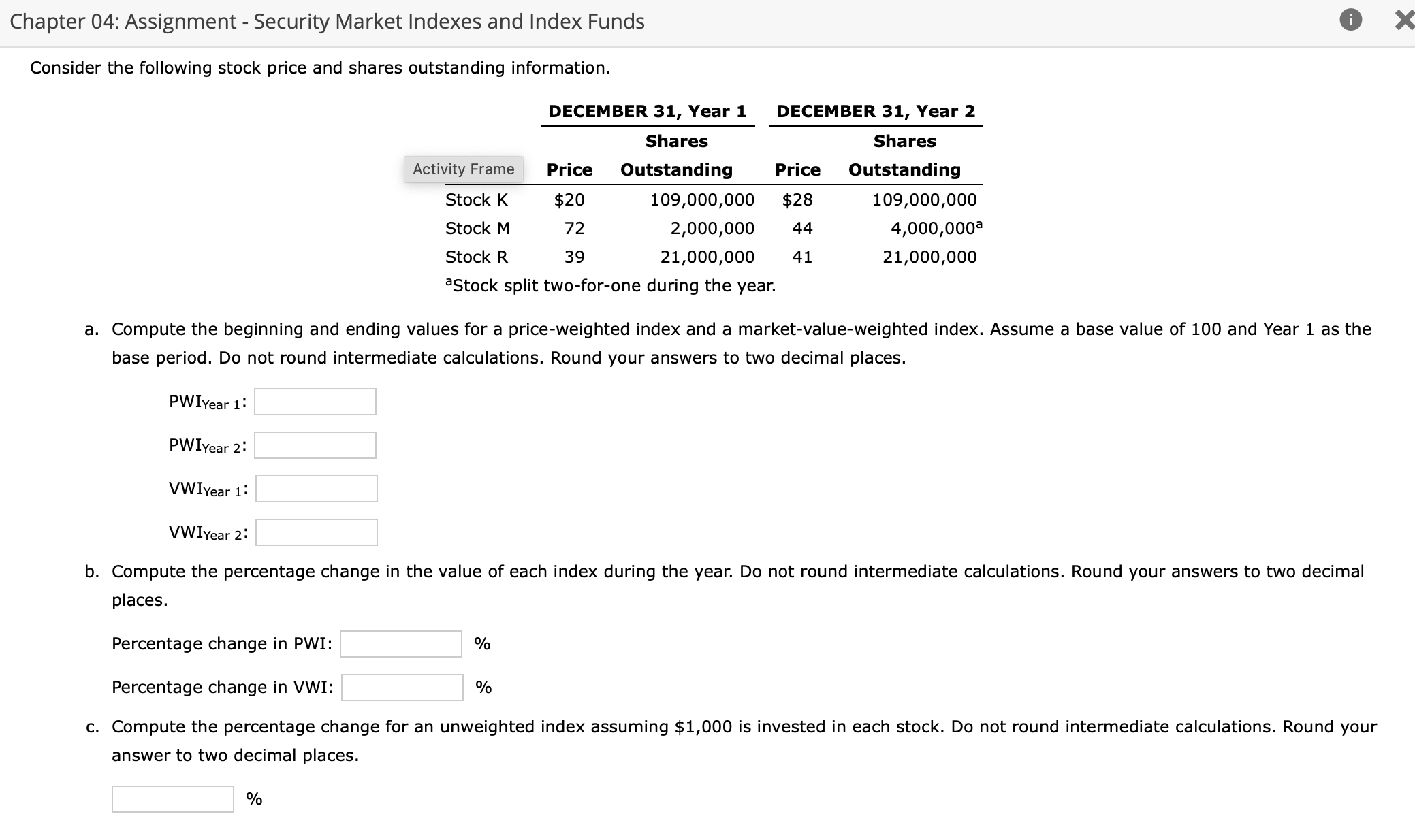 Solved Chapter 04: Assignment - ﻿Security Market Indexes and | Chegg.com