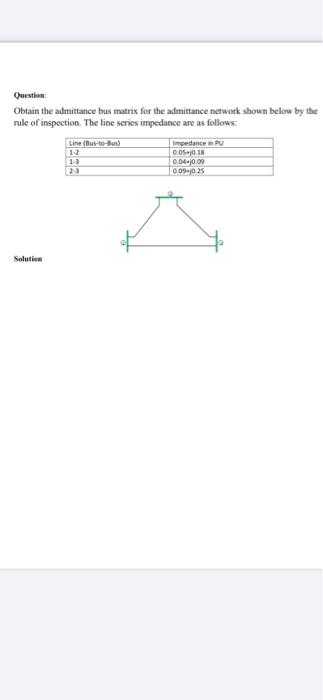 Solved Question Obtain the admittance bus matrix for the | Chegg.com Solved Question Obtain the admittance bus matrix for the | Chegg.com
