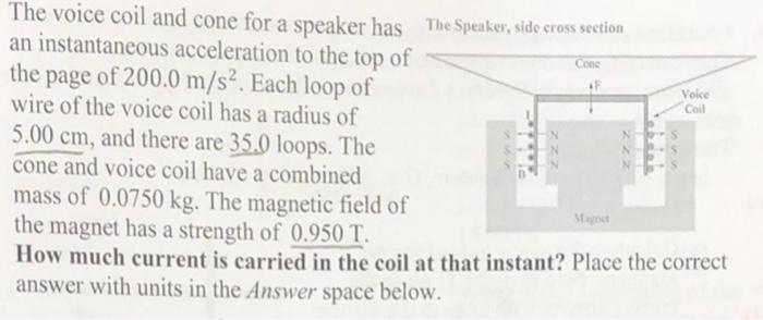 Solved The voice coil and cone for a speaker has an | Chegg.com