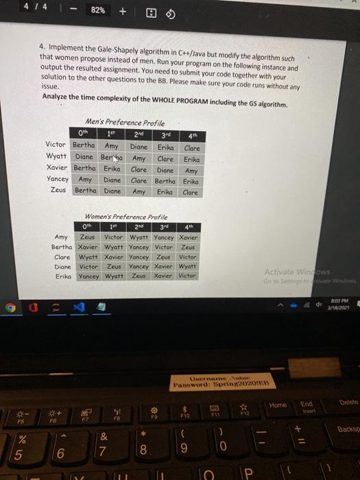 Solved 4 / 4 82% + 4. Implement the Gale-Shapely algorithm | Chegg.com