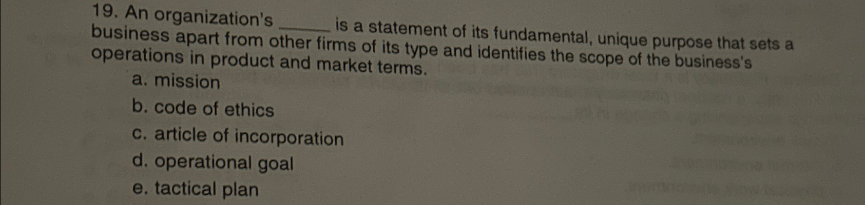 Solved An organization's is a statement of its fundamental, | Chegg.com