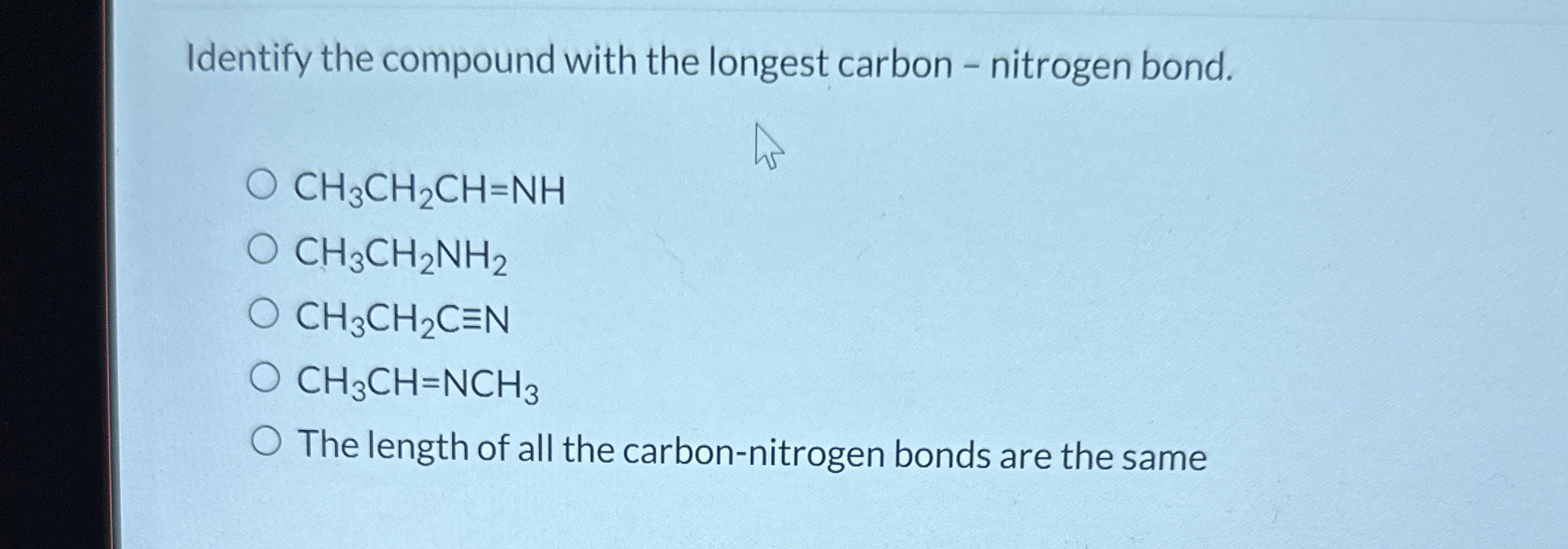 Solved Identify the compound with the longest carbon - | Chegg.com