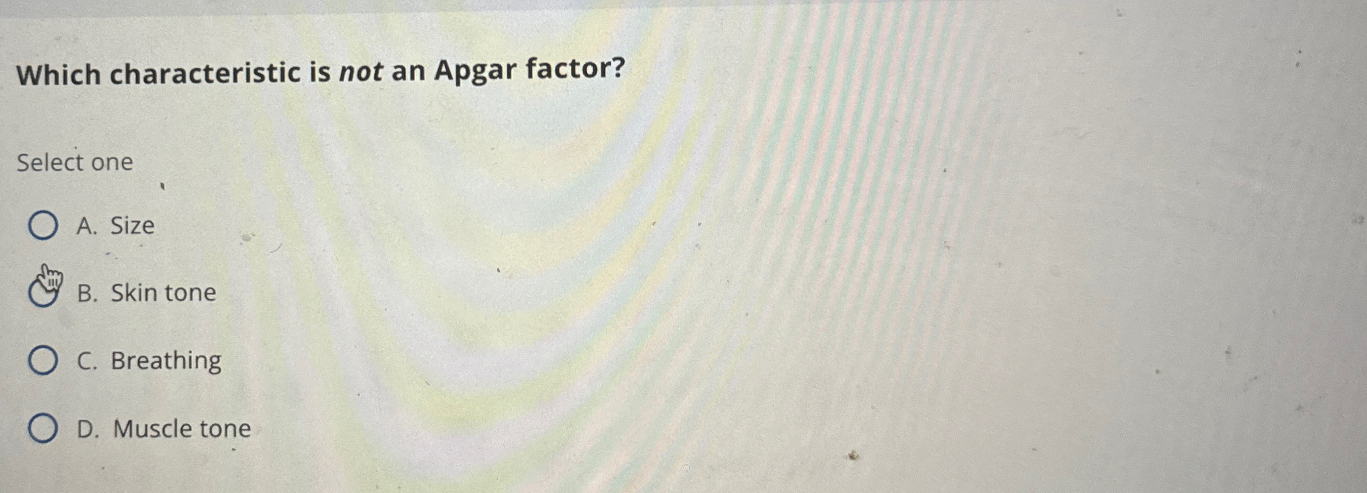 Solved Which characteristic is not an Apgar factor?Select | Chegg.com