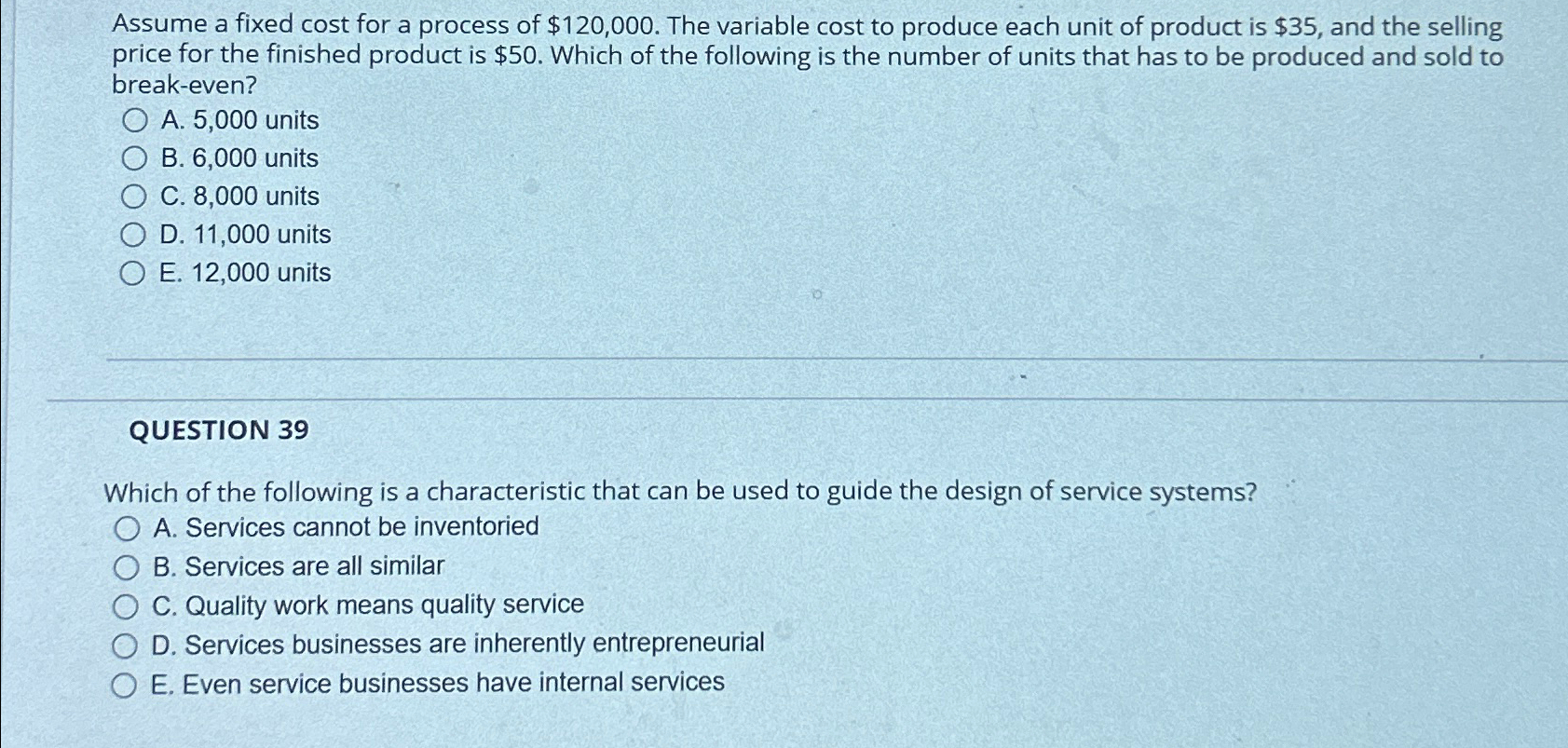 Solved Assume a fixed cost for a process of $120,000. ﻿The | Chegg.com