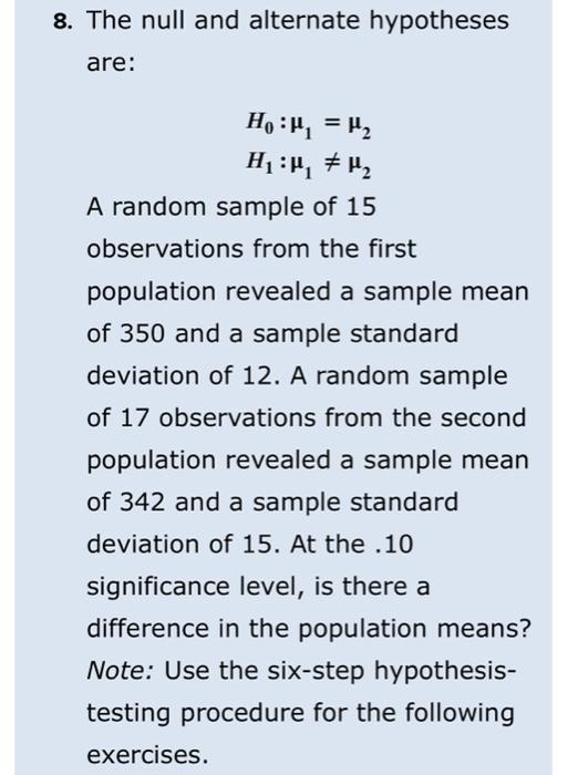 Solved For Exercises 7 and 8: (a) state the decision | Chegg.com