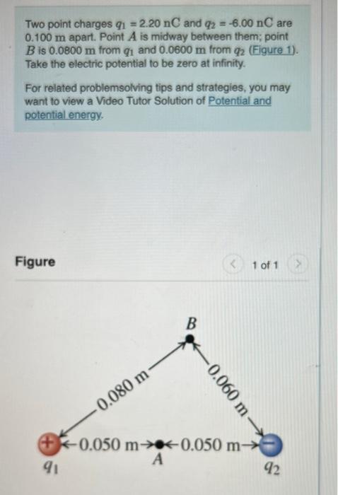 Solved Two point charges q1=2.20nC and q2=−6.00nC are 0.100 | Chegg.com
