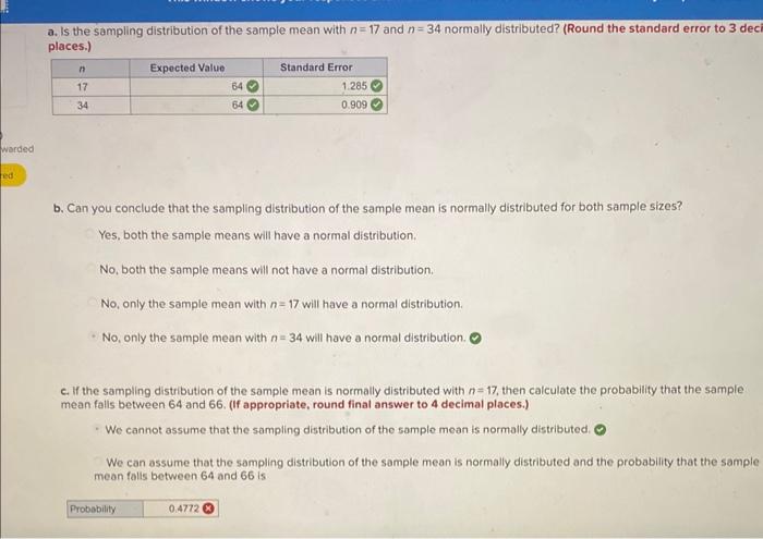 Solved a. Is the sampling distribution of the sample mean | Chegg.com