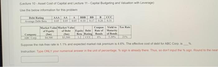 Solved (Lecture 10 - Asset Cost of Capital and Lecture 11- | Chegg.com