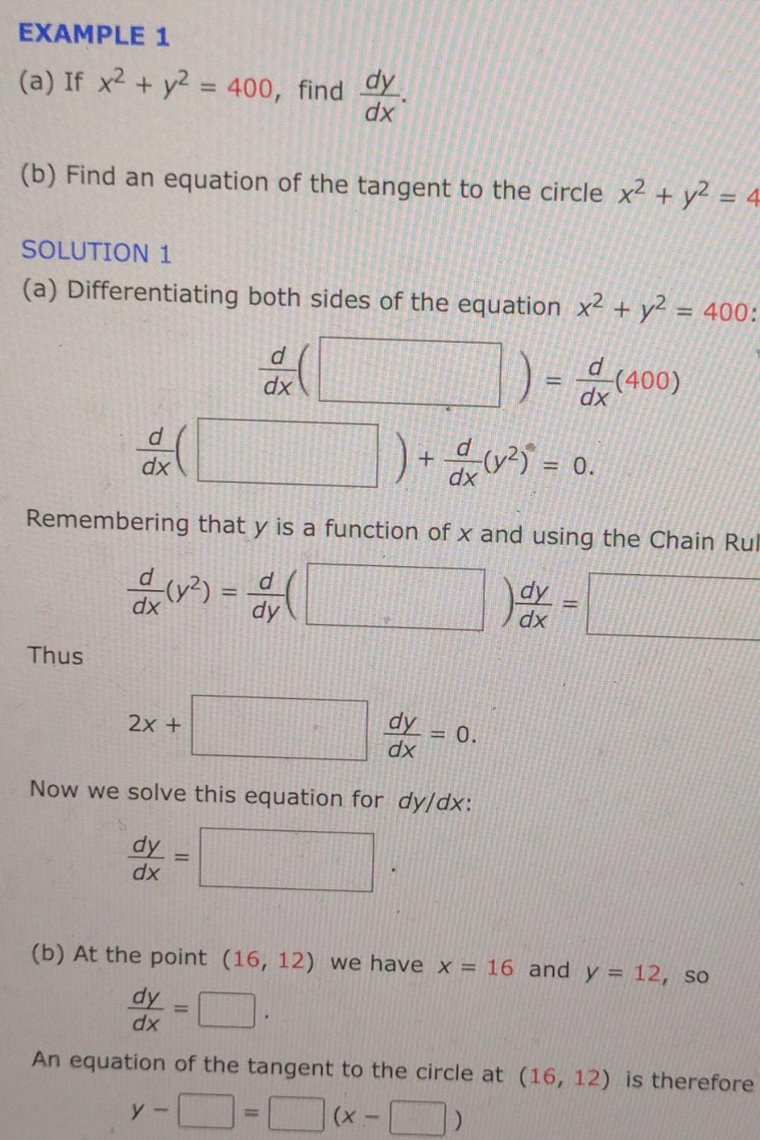 Solved (a) If x2+y2=400, find dxdy. (b) Find an equation of | Chegg.com