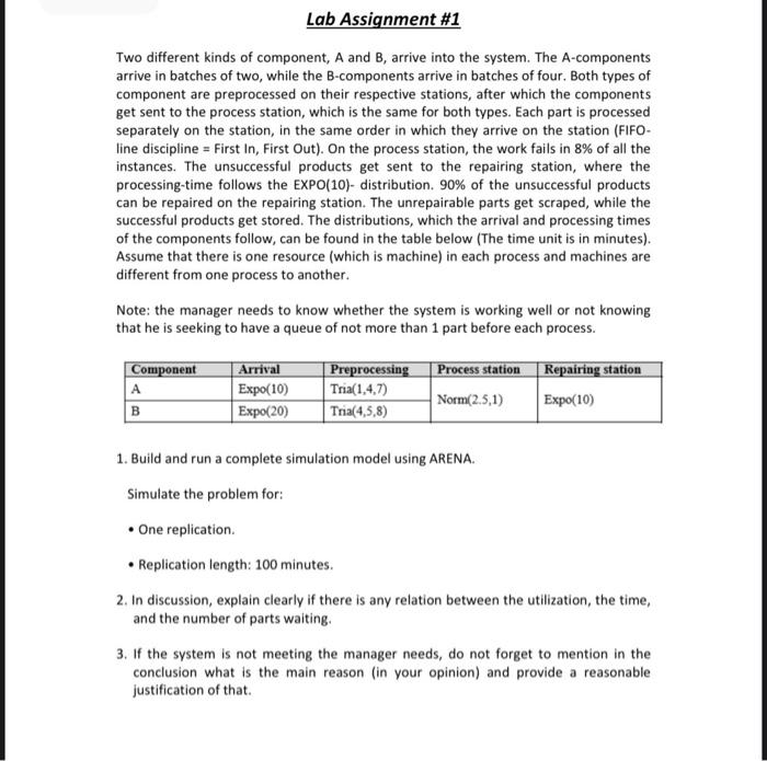 Solved Two different kinds of component, A and B, arrive | Chegg.com