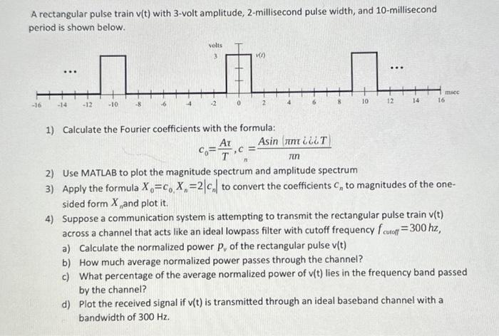 Solved A rectangular pulse train v(t) with 3 -volt | Chegg.com