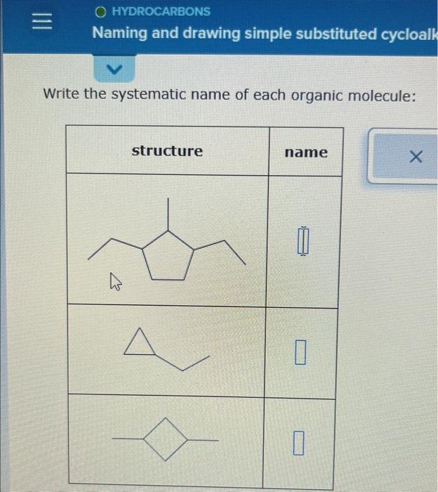 Solved Write the systematic name of each organic molecule: | Chegg.com