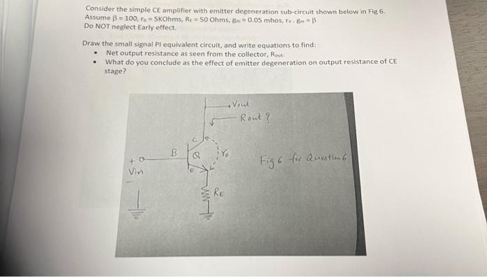 Solved Consider the simple CE amplifier with emitter | Chegg.com