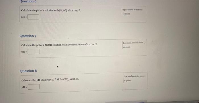 Solved Calculate the pH of a solution with [H,O+]of 1.61×1 | Chegg.com