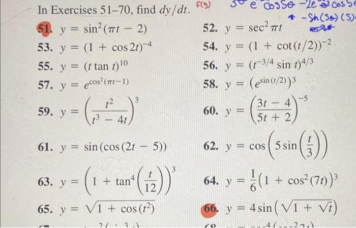 Solved 51. y - - = In Exercises 51–70, find dy/dt. y = | Chegg.com