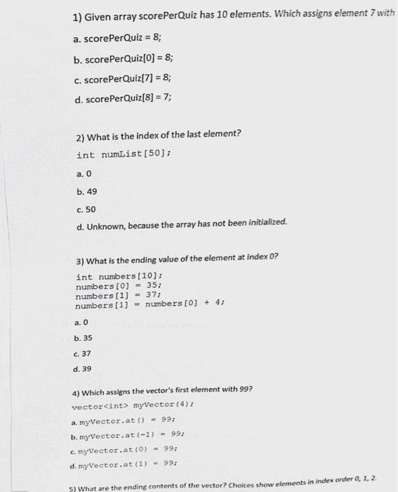 Solved 1 Given Array Scoreperquiz Has 10 Elements Which 5970