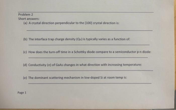 Solved Problem 2 Short answers: (a) A crystal direction | Chegg.com