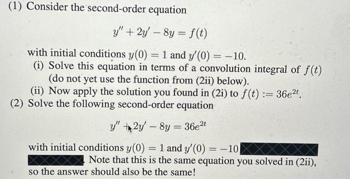 Solved (1) Consider the second-order equation | Chegg.com