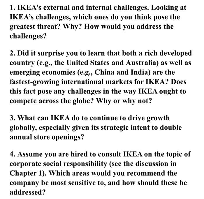 Solved 1. IKEA's external and internal challenges. Looking | Chegg.com