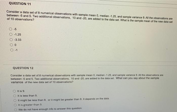 Solved QUESTION 11 Consider a data set of 8 numerical | Chegg.com