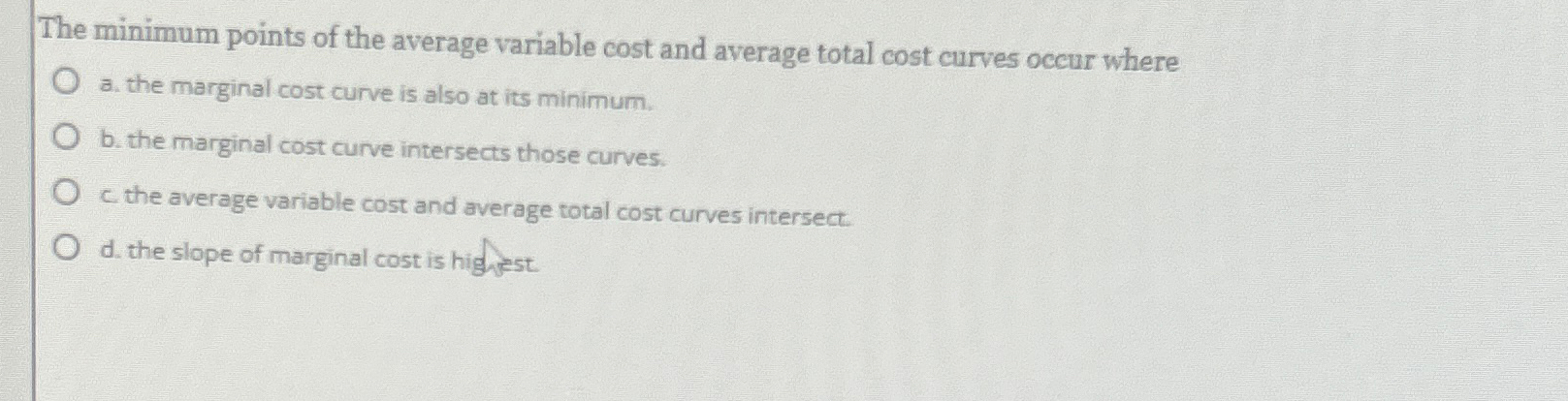Solved The minimum points of the average variable cost and | Chegg.com
