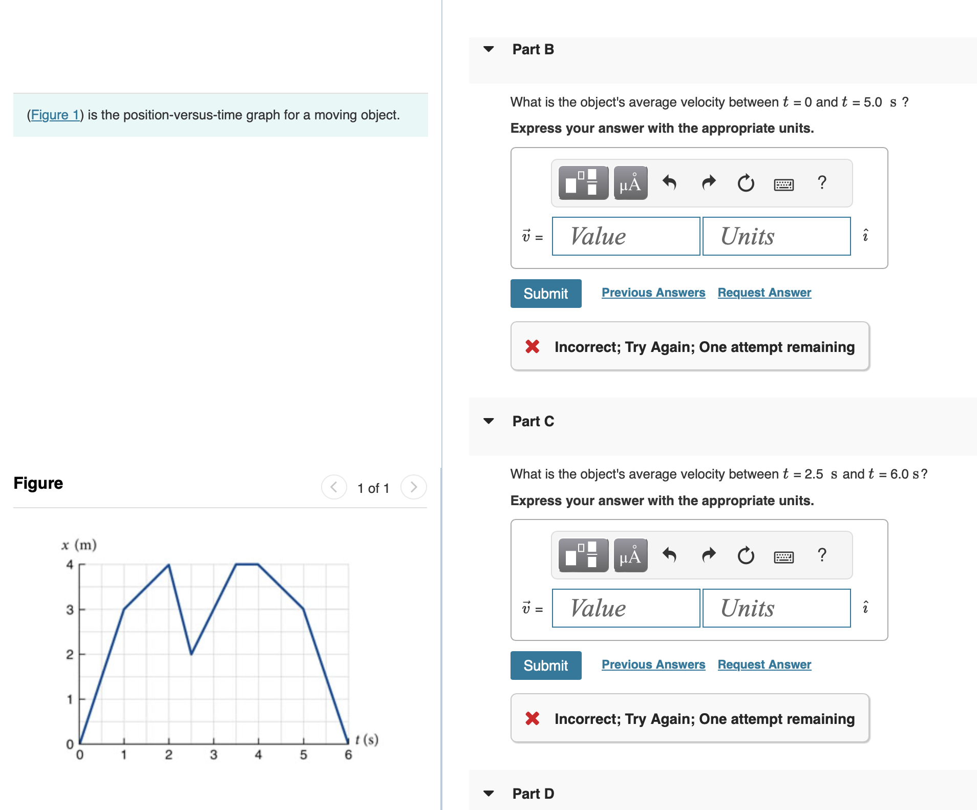 Solved Part B(Figure 1) ﻿is the position-versus-time graph | Chegg.com