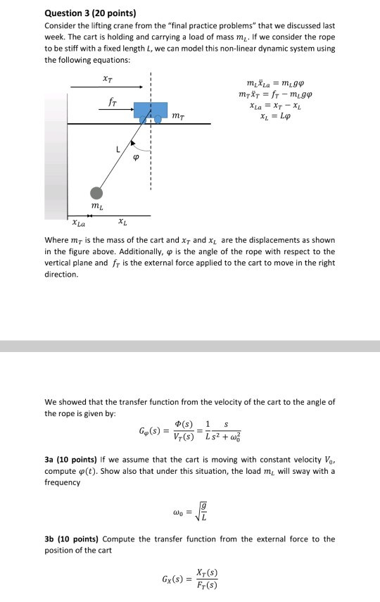 Solved Question 3 (20 points) Consider the lifting crane | Chegg.com