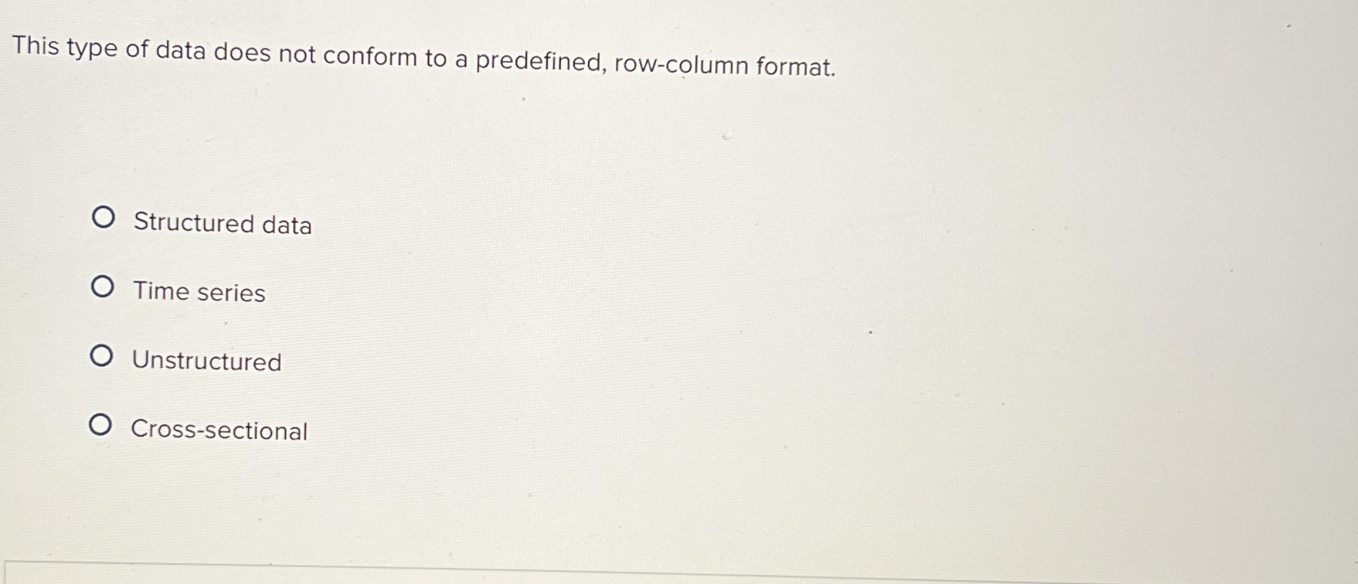Solved This type of data does not conform to a predefined, | Chegg.com