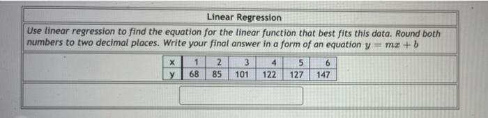 Solved Linear Regression Use linear regression to find the | Chegg.com