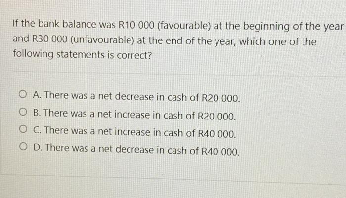 Solved If the bank balance was R10 000 (favourable) at the | Chegg.com