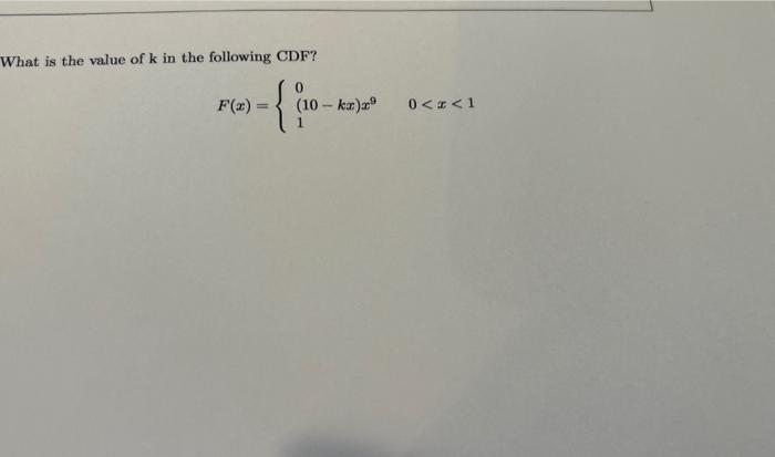 Solved What is the value of k in the following CDF? | Chegg.com