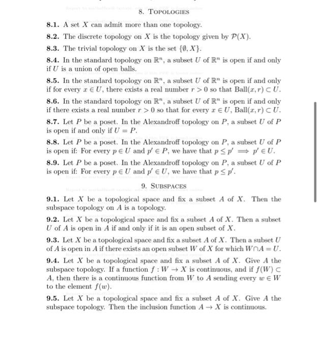Solved 8.1. A set X can admit more than one topology. 8.2. | Chegg.com