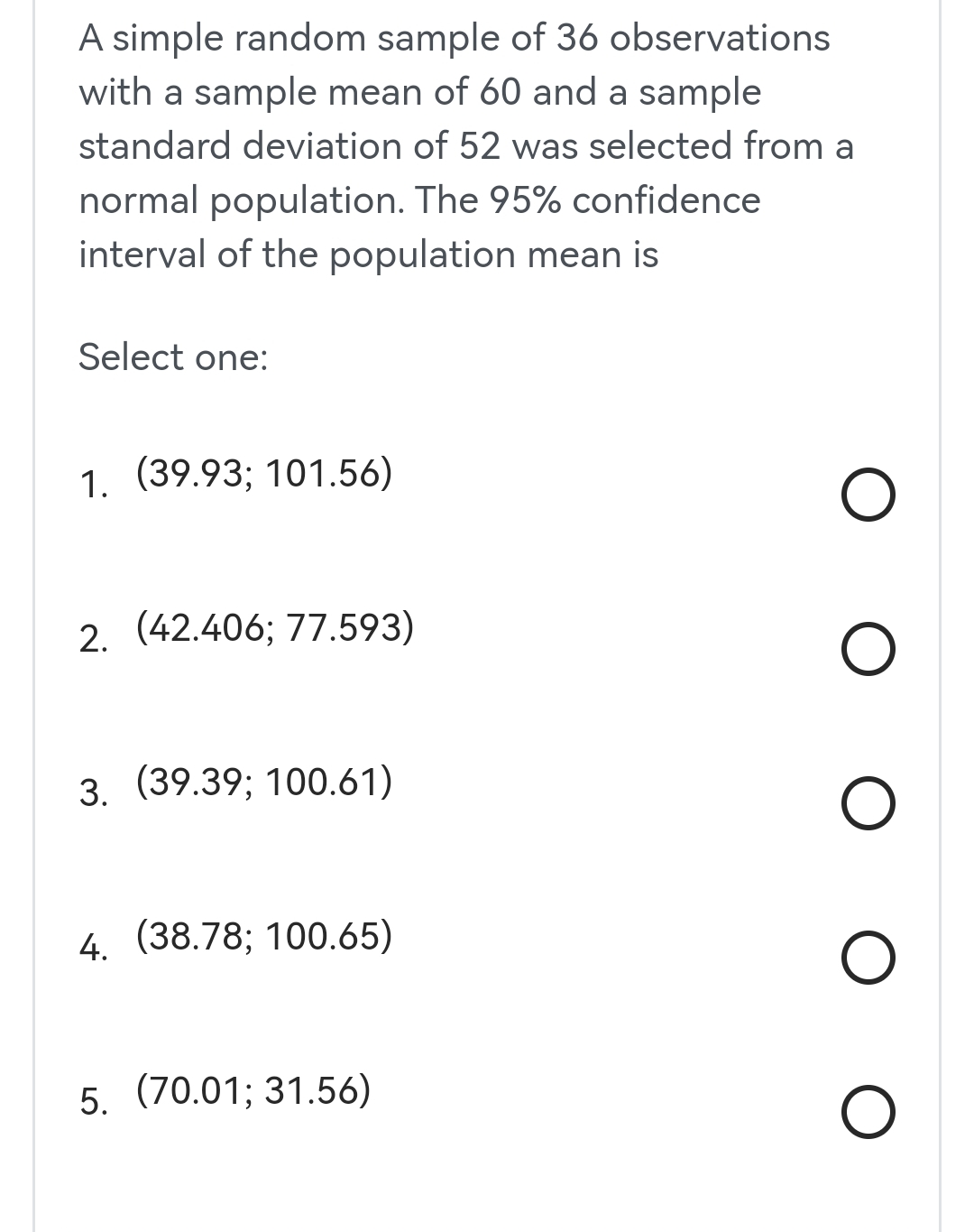 A simple random sample of 36 ﻿observations with a | Chegg.com