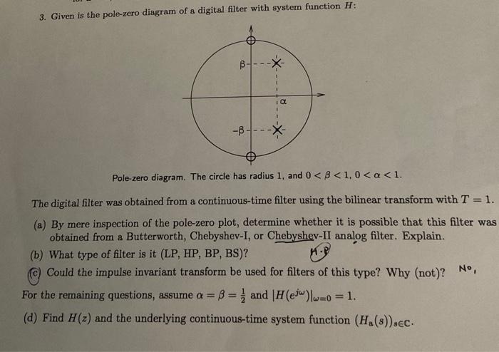 Solved 3. Given is the pole-zero diagram of a digital filter | Chegg.com